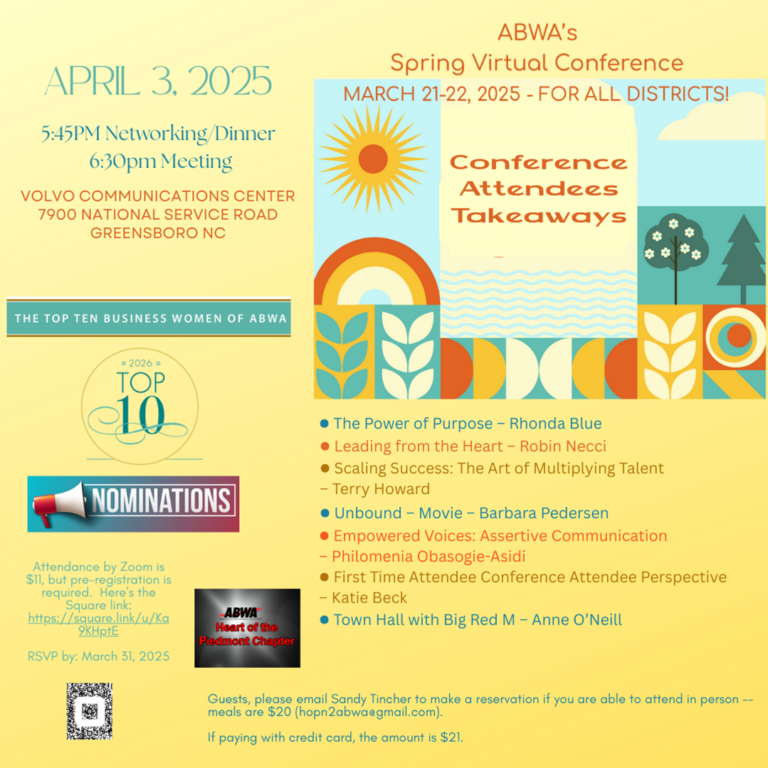 April 3, 2025 Meeting - Heart of the Piedmont Chapter of ABWA